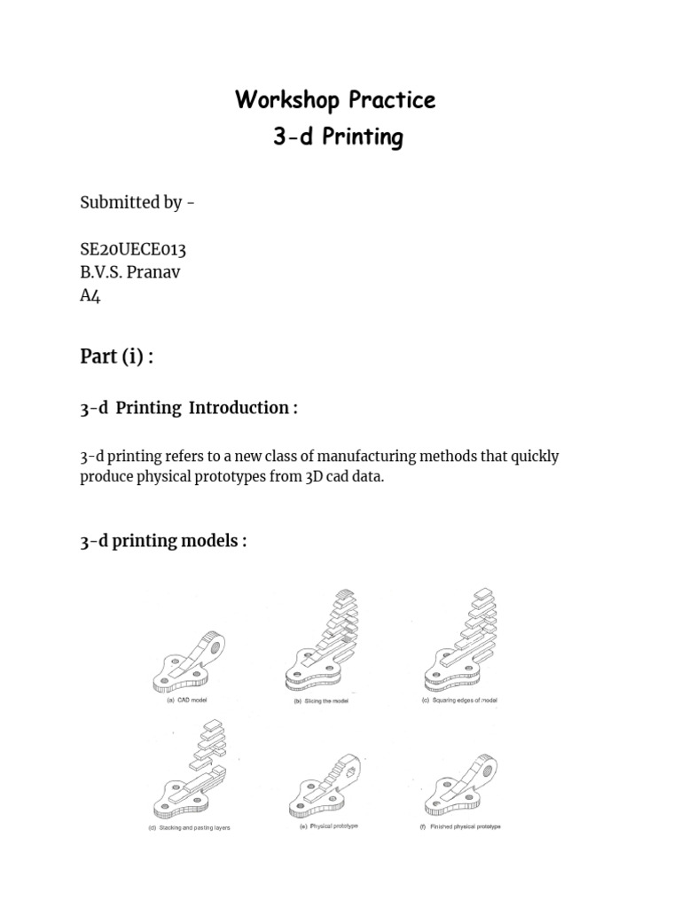 Workshop 3D Printing Report | PDF | 3 D Printing | Chemical Substances