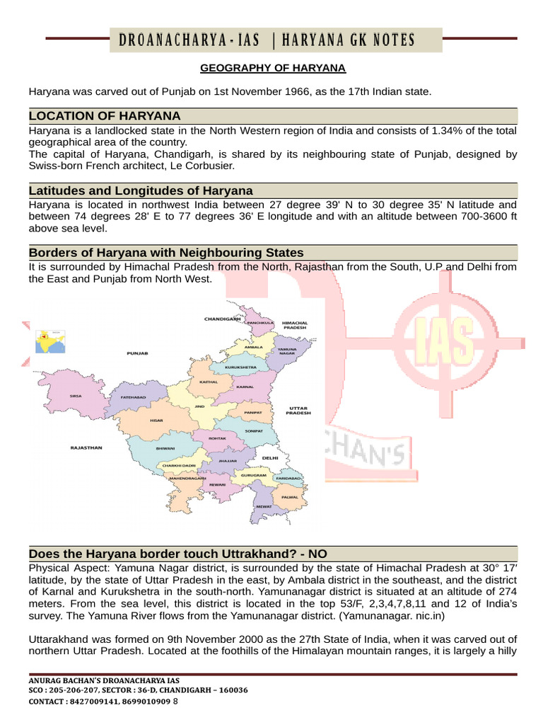 Geography and Physiography of Haryana | PDF