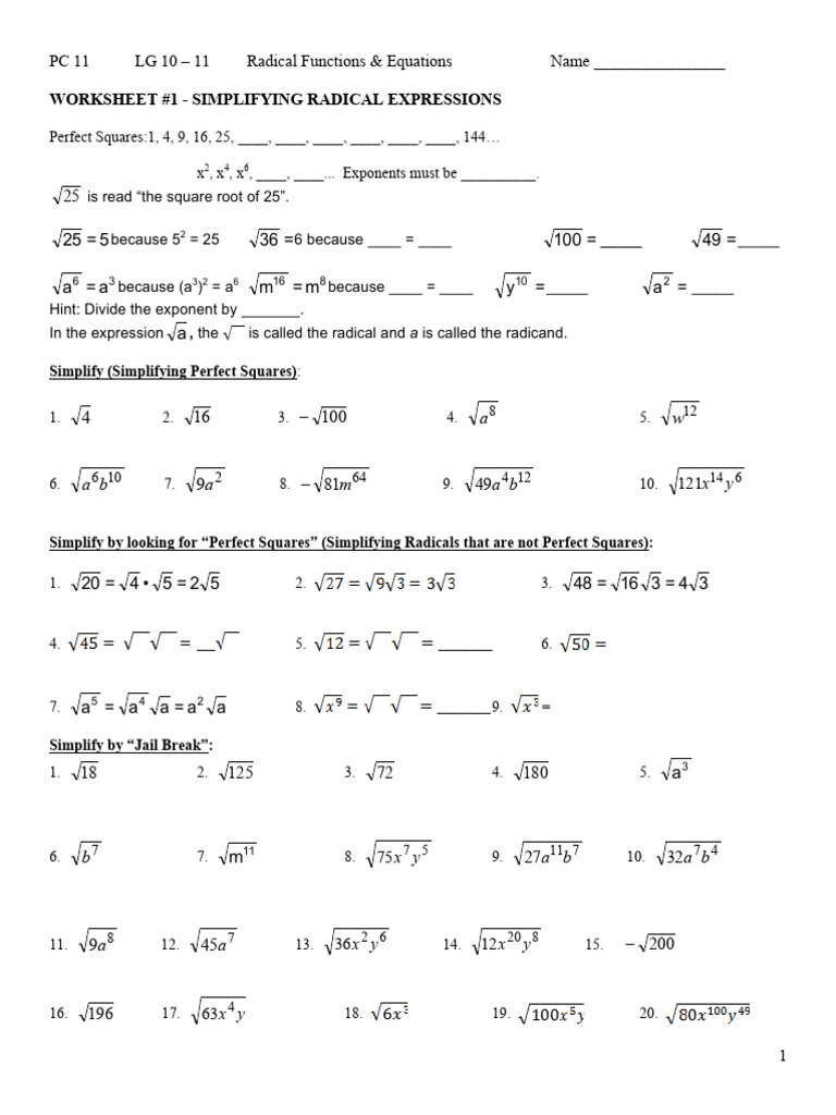 WS1 Radicals Simplify | PDF