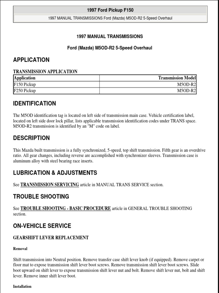 1997 Ford M5OD-R2 Transmission Guide | PDF | Manual Transmission | Gear