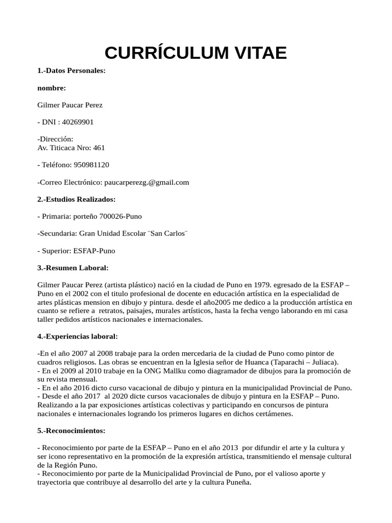 Curriculum Vitae | PDF | Crecimiento personal y profesional | Ciencias ...