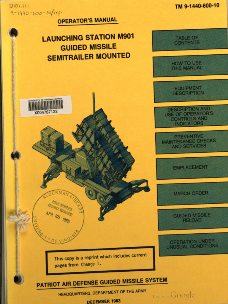 M901 Patriot Launcher Operator's Manual | PDF | Breathing | Power Supply