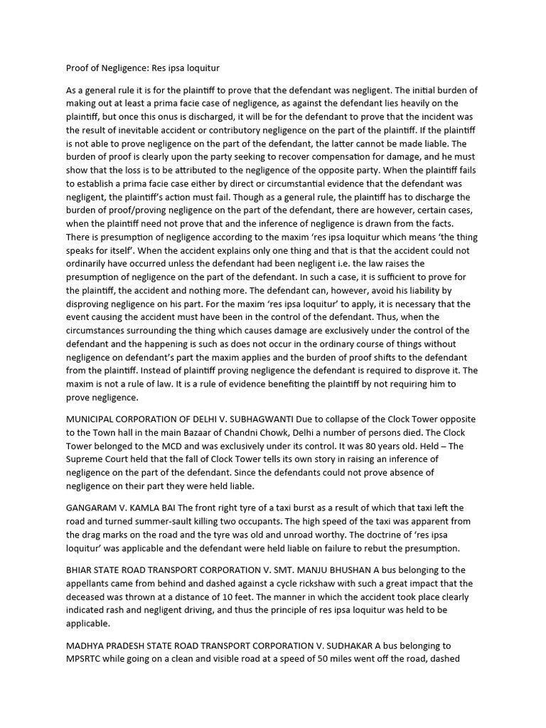 Proof of Negligence | PDF | Negligence | Burden Of Proof (Law)