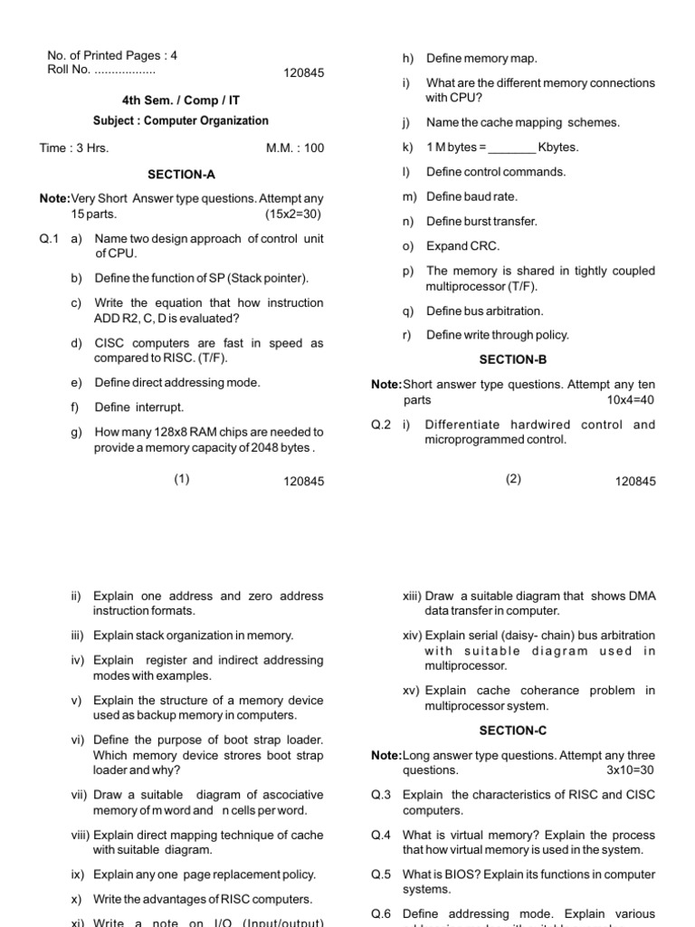 4th Sem. / Comp / IT Subject: Computer Organization | PDF | Booting | Computer Data Storage