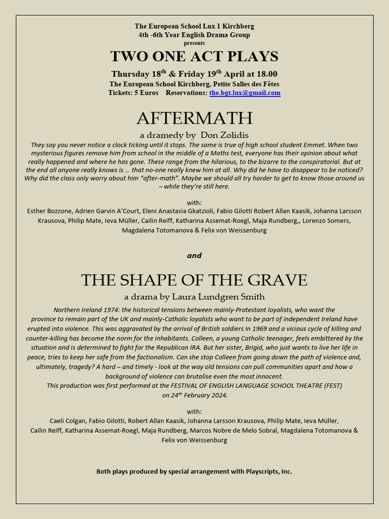 School Drama Night: Two One-Act Plays | PDF | Ireland–United Kingdom ...