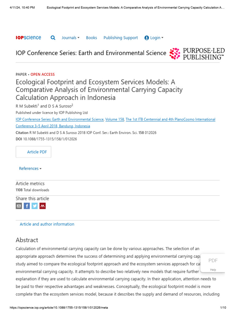Ecological Footprint and Ecosystem Services Models: A Comparative Analysis of Environmental ...