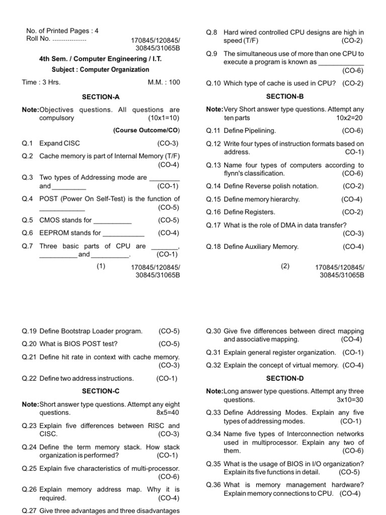 Computer Org. Exam: Key Concepts | PDF | Central Processing Unit | Cpu Cache