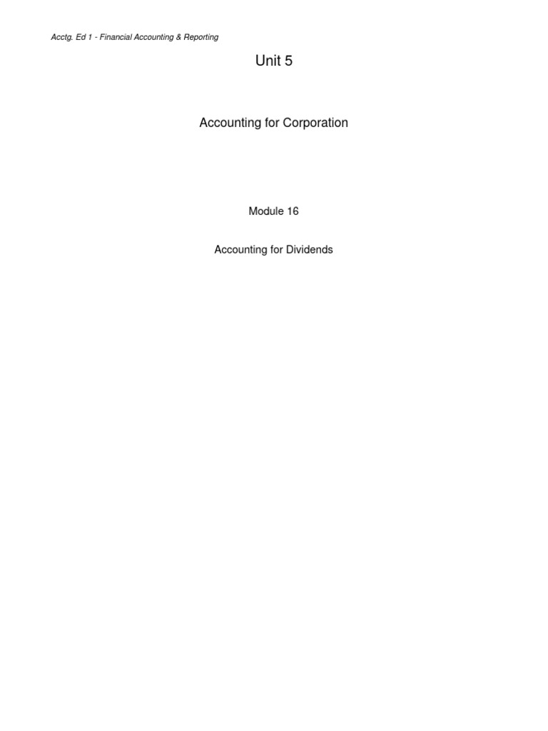 Acctg. Ed 1 Module 16 Accounting For Dividends | PDF | Dividend ...