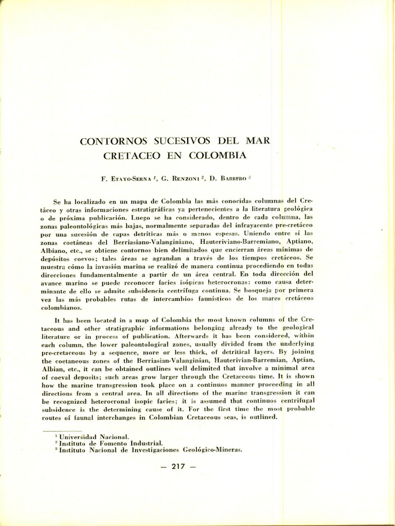 Etayo-Serna - 1969 - Contornos Sucesivos Del Mar Cretácico en Colombia ...