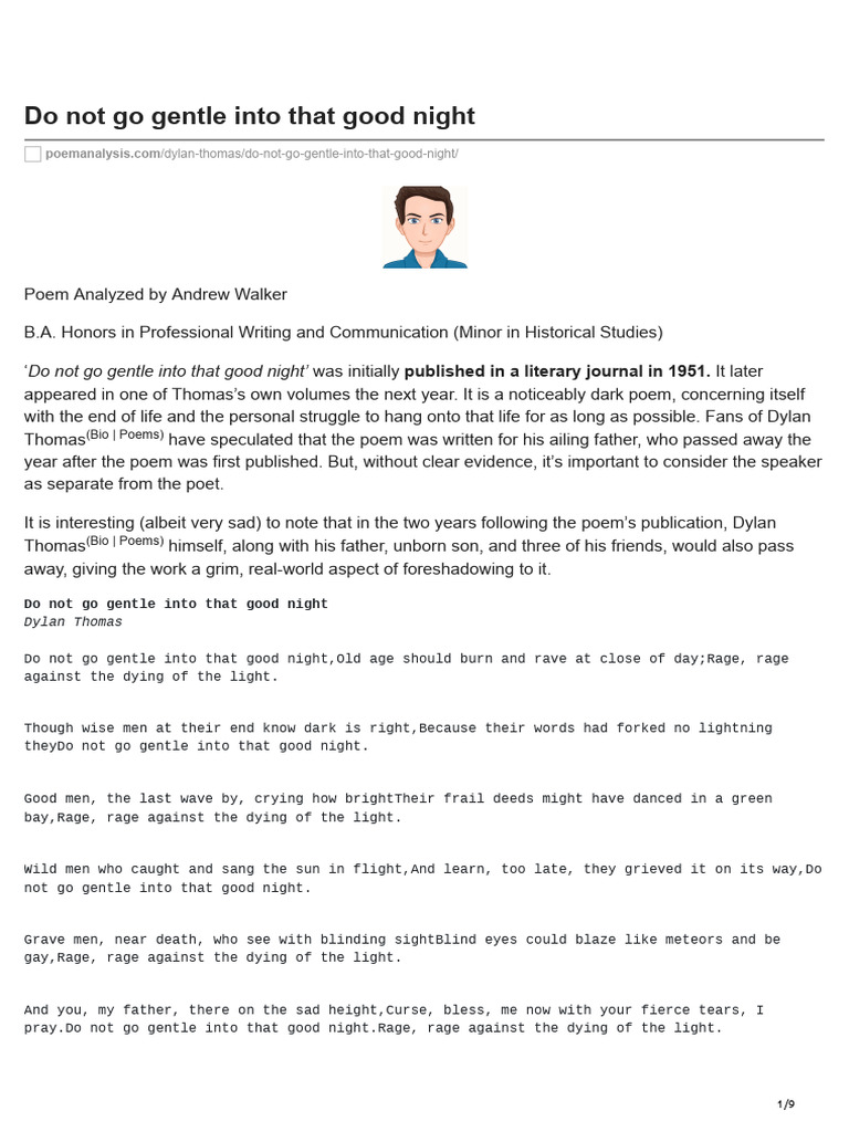 Do Not Go Gentle Into That Good Night | PDF | Poetry