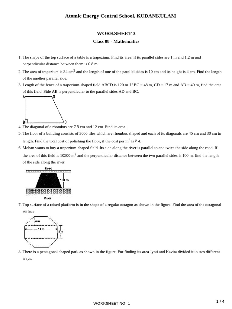 Maths Class 8 Worksheet | PDF | Area | Volume