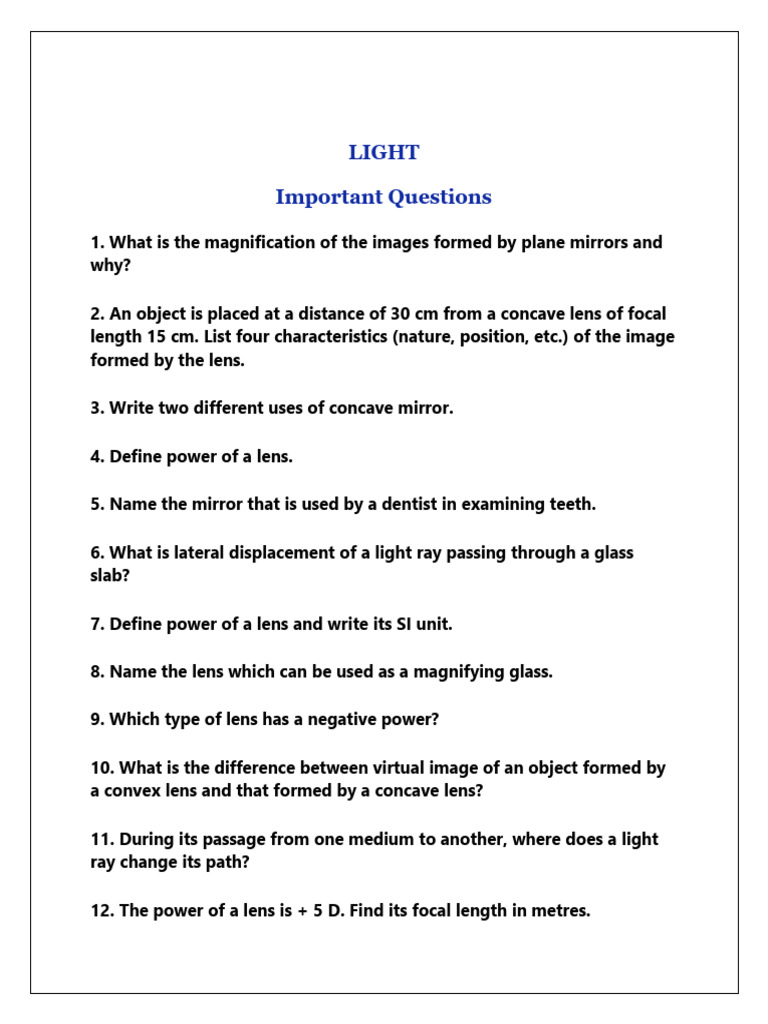 Light Questions | PDF | Mirror | Optics