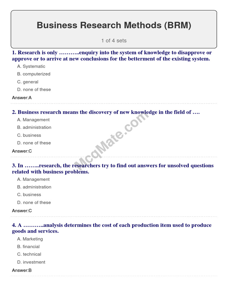 Business-Research-Methods Questions (Set 1) | PDF | Level Of ...