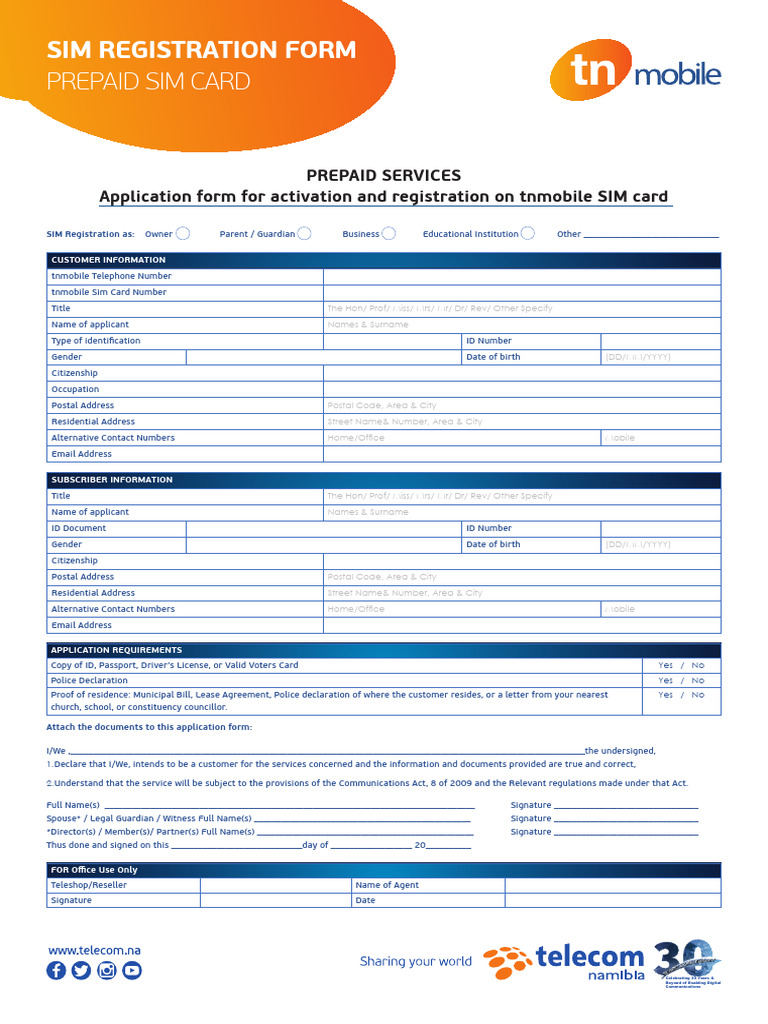 SIM Registration Form | PDF | Identity Document | Government And Personhood