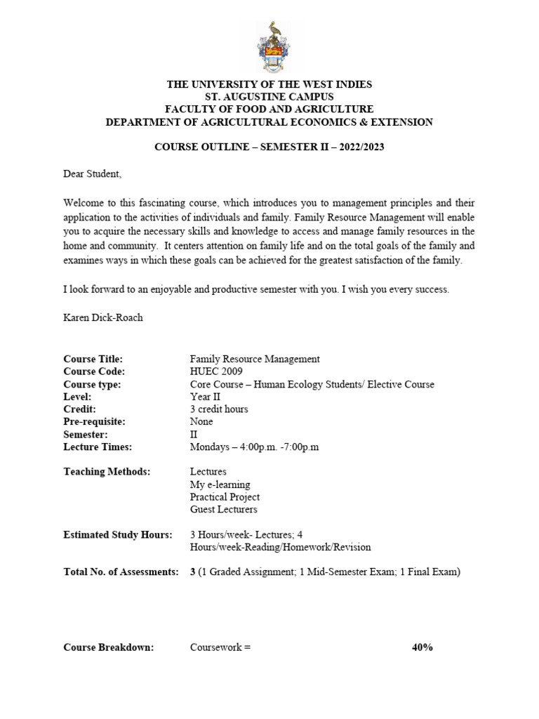 Family Resource Management Course Outline | PDF | Knowledge | Well Being