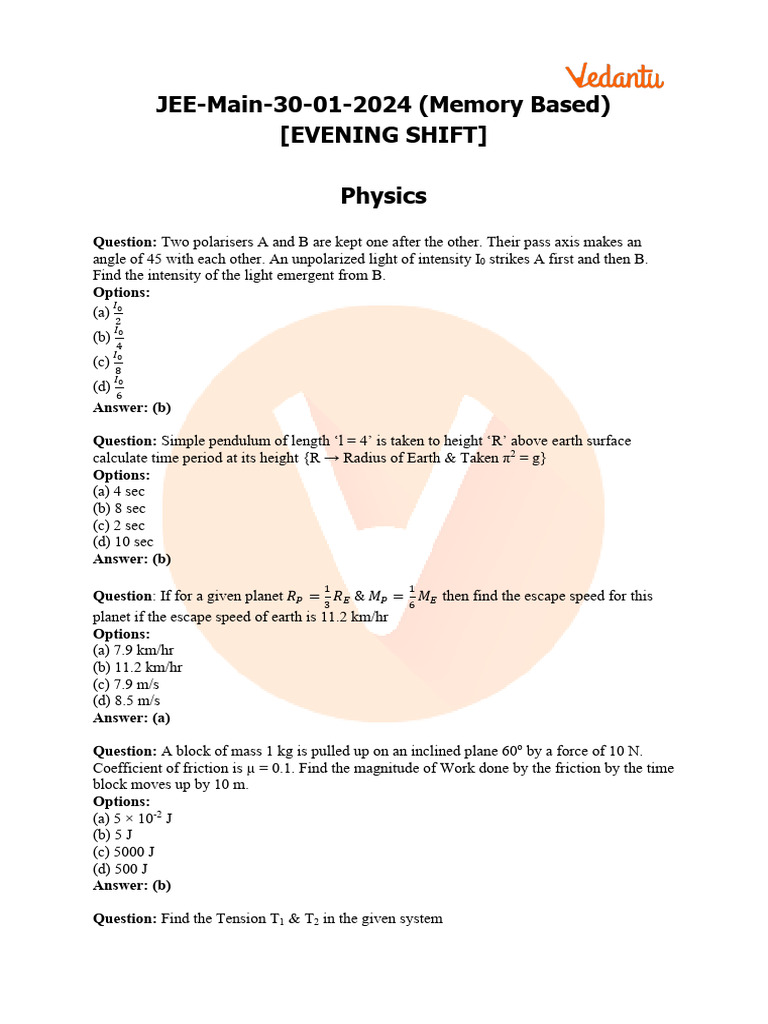 JEE Mains 2024 30 Jan Shift 2 Paper With Solutions (PDF) | PDF | Coordination Complex | Physical ...