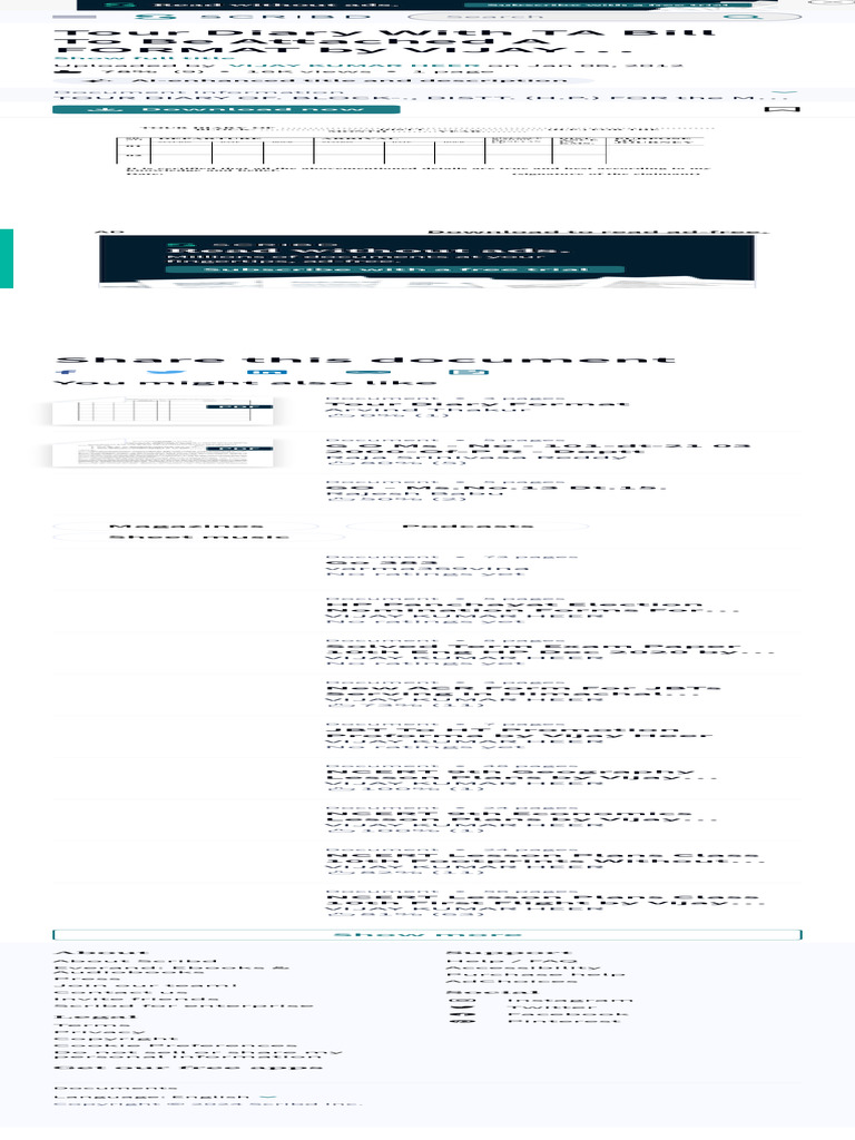 Tour Diary With Ta Bill To Be Attached A Format by Vijay Kumar Heer PDF | PDF | Scribd | Online ...