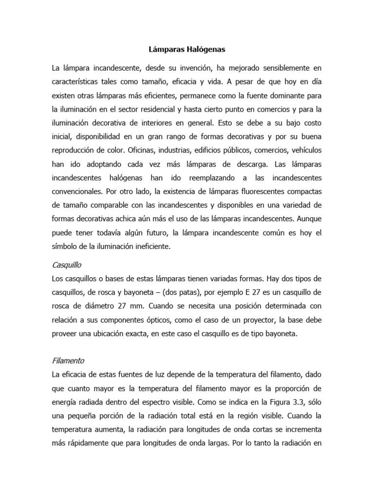 Lámparas Incandescentes Halógenas | PDF | Encendiendo | Bombilla ...