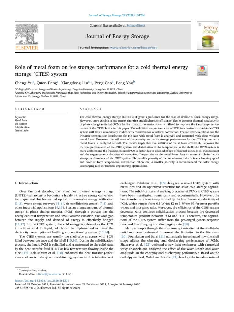 Role of Metal Foam on Ice Storage Performance for a Cold Thermal Energy ...