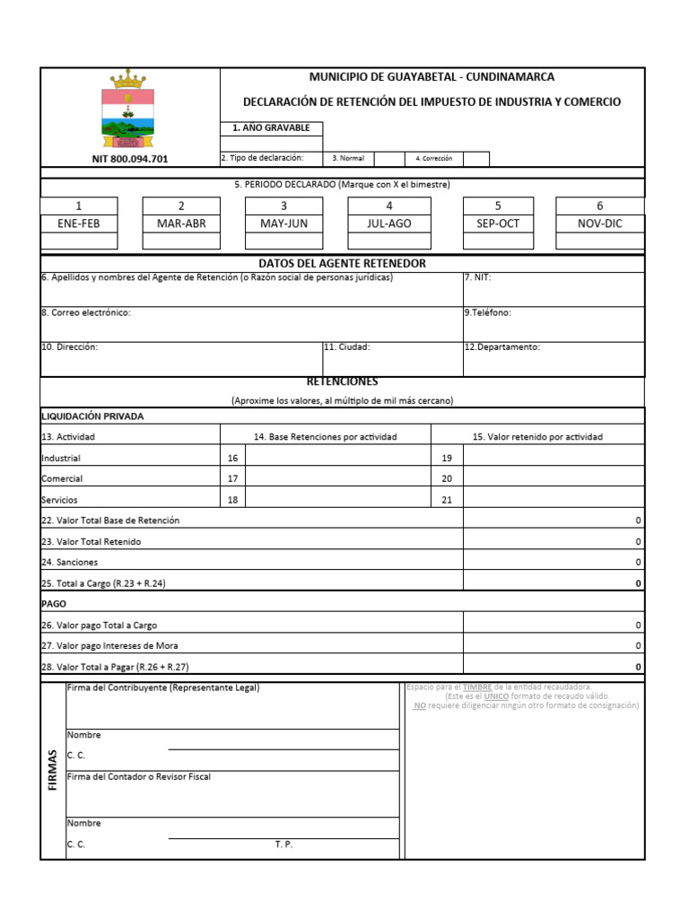 6.formulario de Retención Del Impuesto de Industria y Comercio | PDF