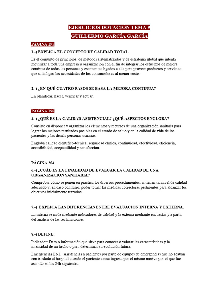 Ej. Dotación Tema 9 | Descargar gratis PDF | Calidad (comercial) | Hospital