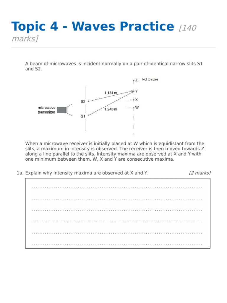 Topic 4 - Waves Practice | PDF | Waves | Wavelength