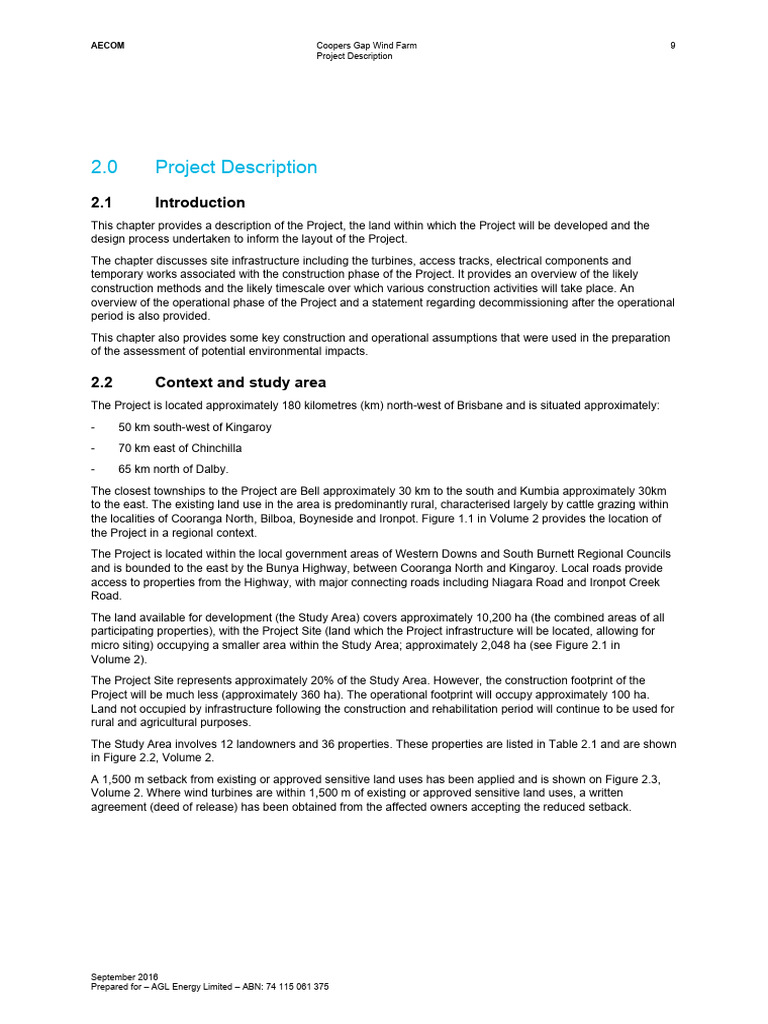 Coopers Gap Wind Farm Environmental Impact Volume1 Chapter 2 Project ...