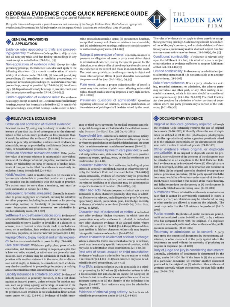 Georgia Evidence Quick Reference Guide 1707358659 | PDF | Witness ...