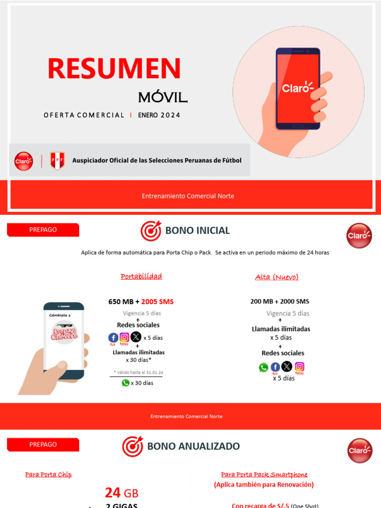 Ofertas de Prepago y Postpago Claro 2024 | PDF | Telecomunicaciones ...