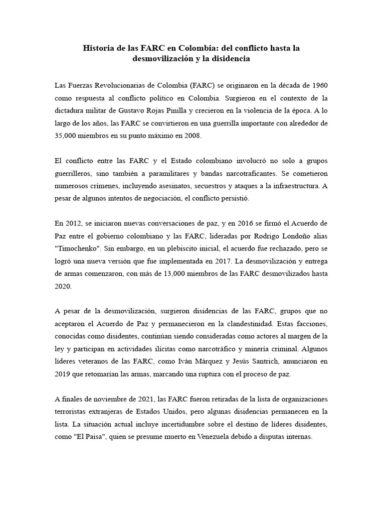 Historia de las FARC en Colombia | PDF | Colombia | Farc