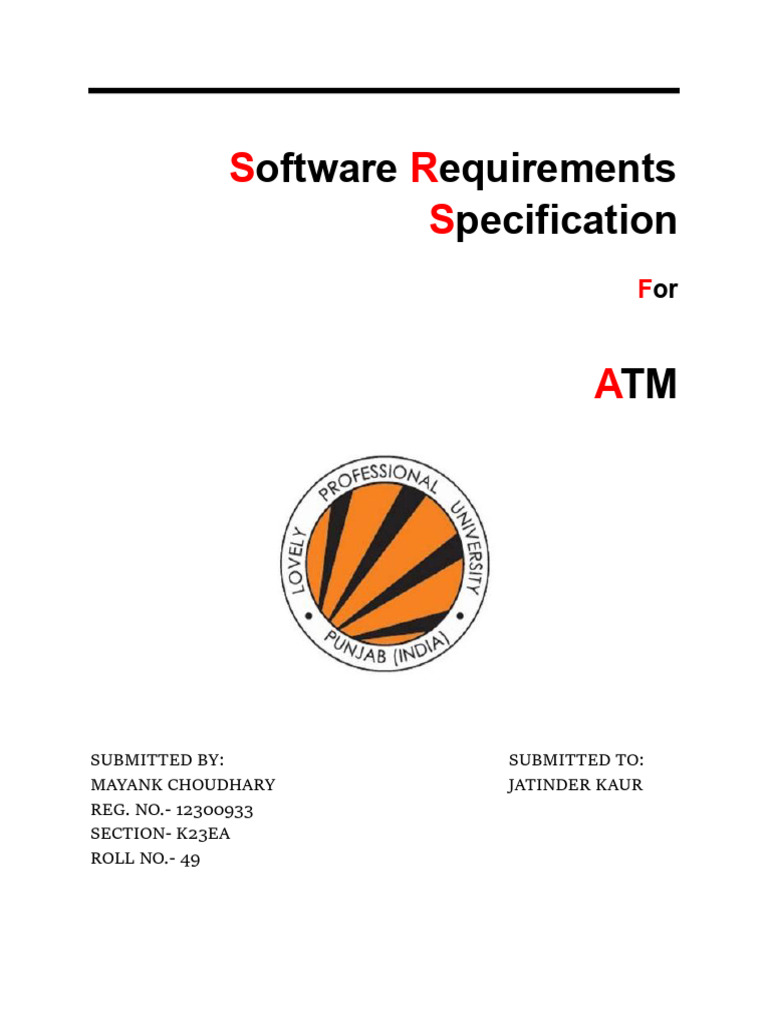 ATM Software Requirements Specification | PDF | Automated Teller Machine | Personal ...