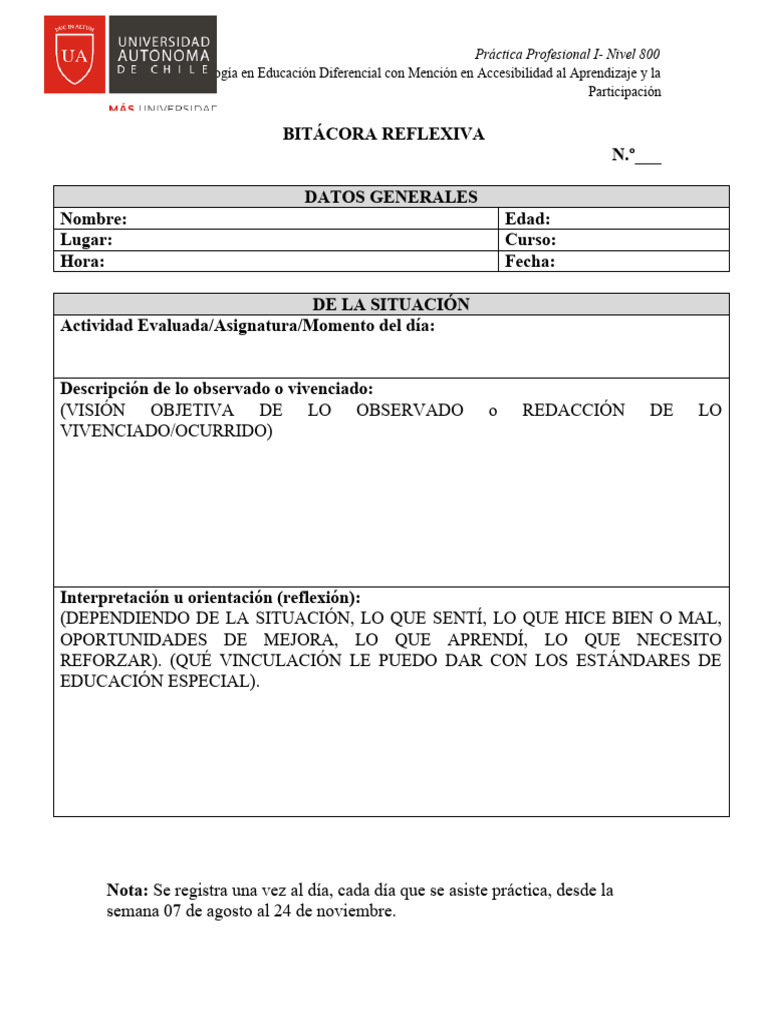 Bitácora Reflexiva en Práctica Profesional | PDF