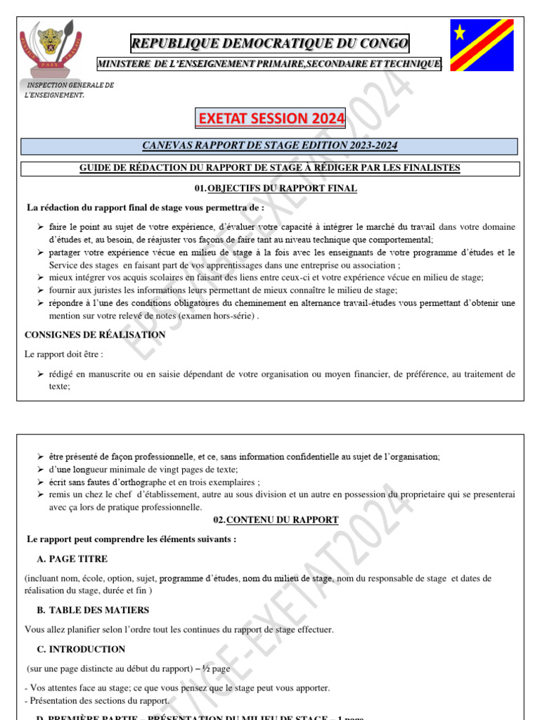 Canevas Rapport de Stage 2024 | PDF | Évolution de carrière | Affaires