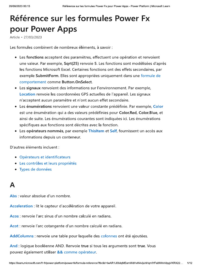 Référence Sur Les Formules Power Fx | PDF