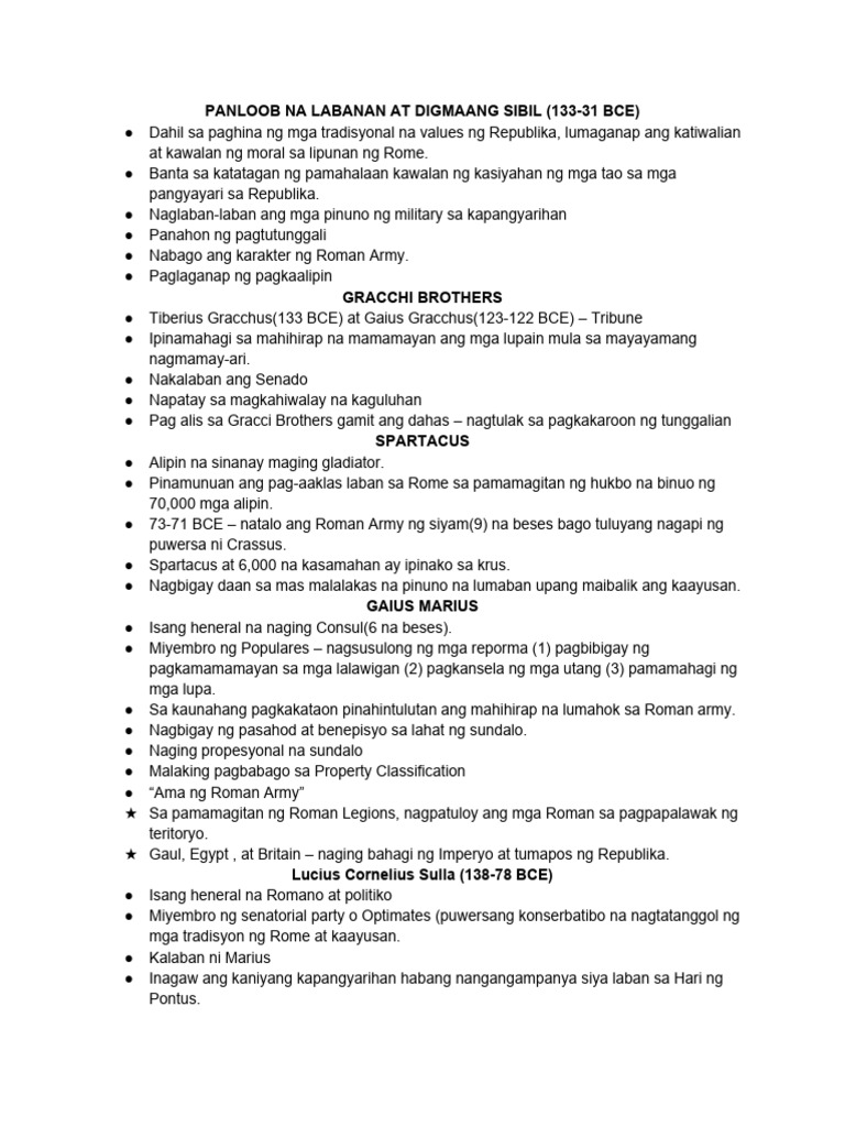 Panloob Na Labanan at Digmaang Sibil (133-31 Bce) | PDF