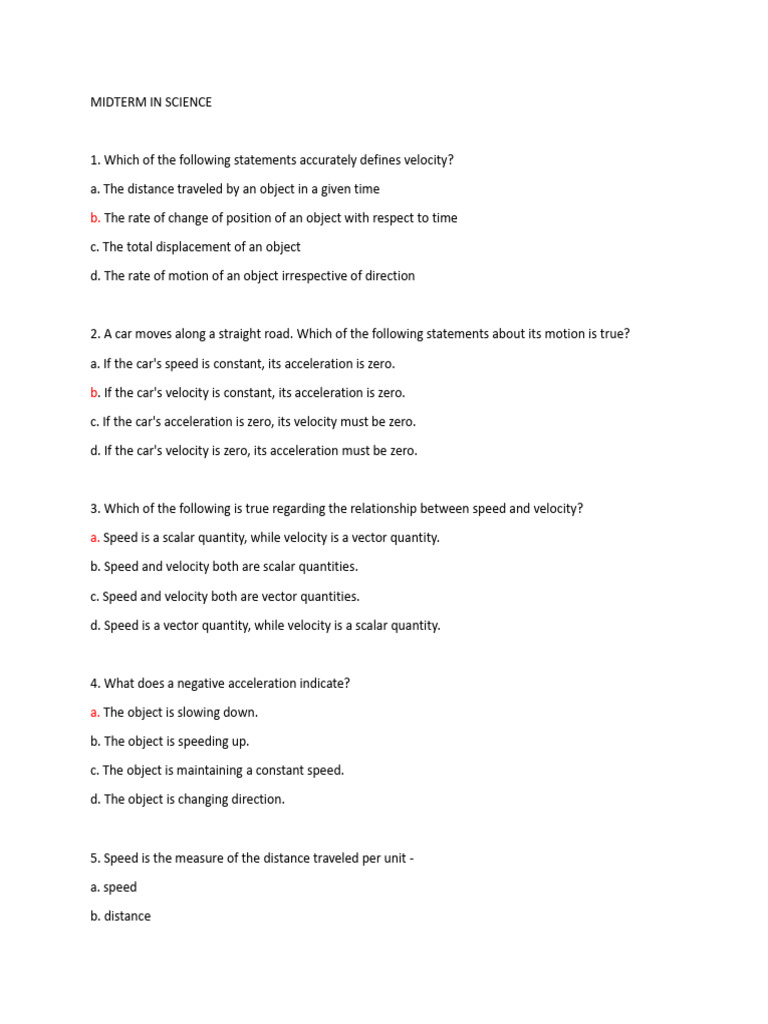 Midterm in Science | PDF | Velocity | Force