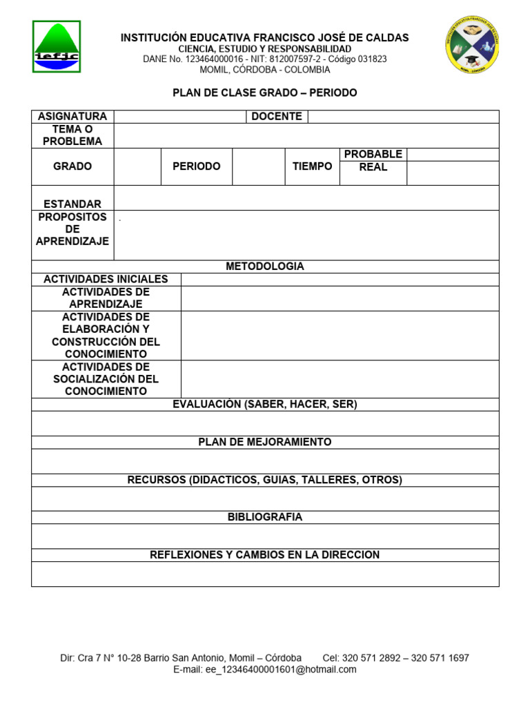 Formato Plan de Clase | PDF | Evaluación | Aprendizaje