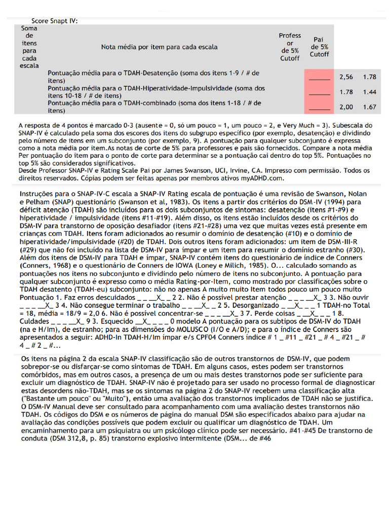 Avaliação TDAH | PDF