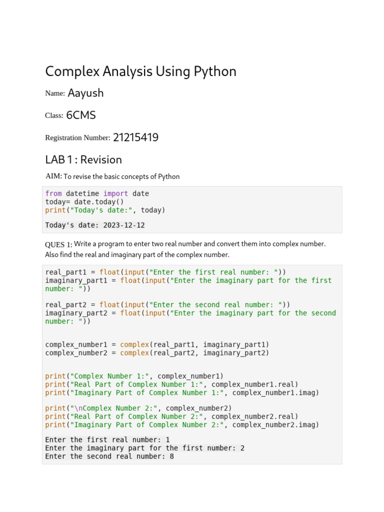 ComplexAnalysis LAB 9 | PDF | Trigonometric Functions | Complex Number