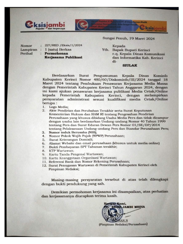 Surat Permohonan Eksis | PDF