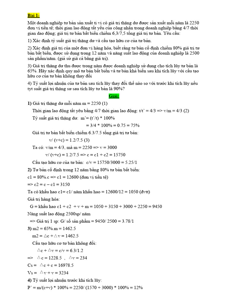 10 bài tập KTCT 1 | PDF