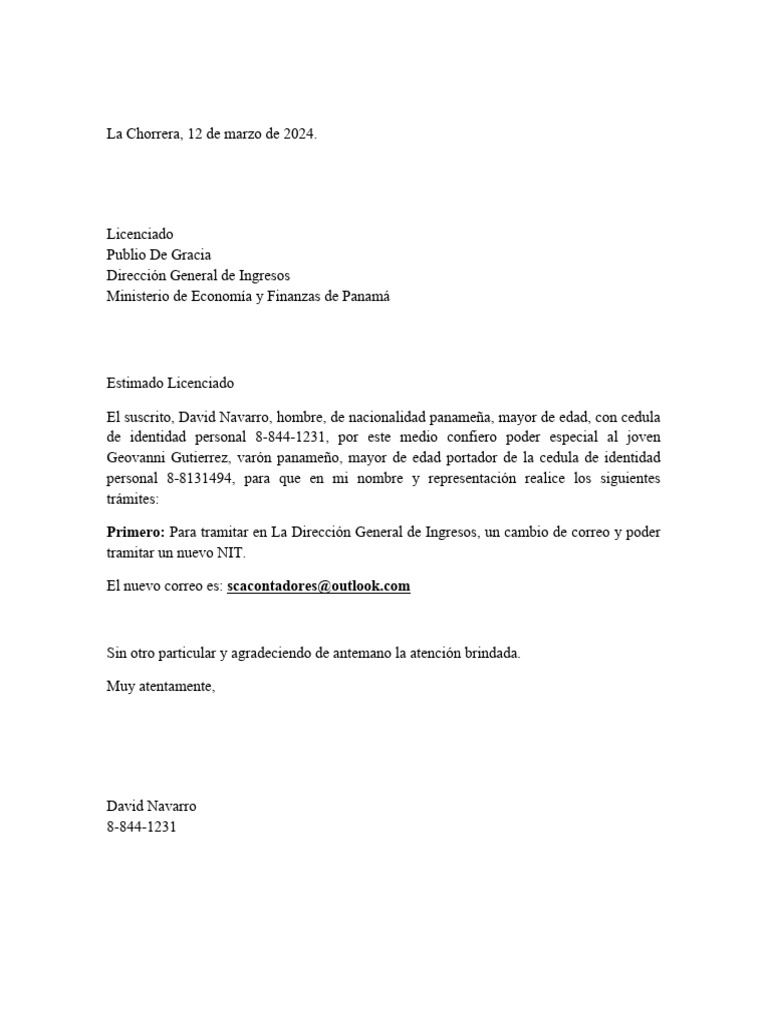 Carta Poder DGI Cambio de Correo | PDF