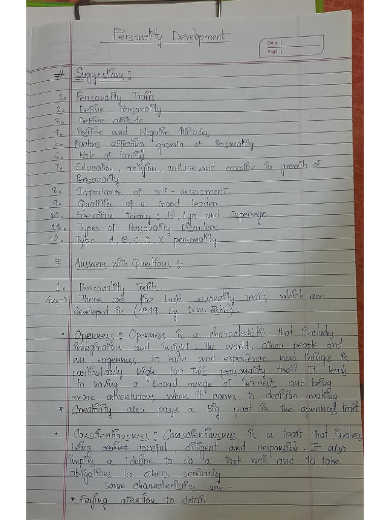 Personality Development Suggestions notes | PDF