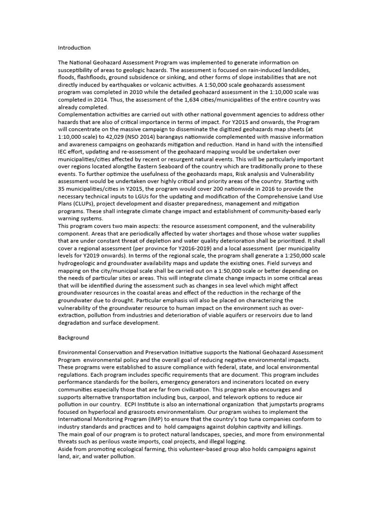 Concept Paper Introduction and Background | PDF | Groundwater ...