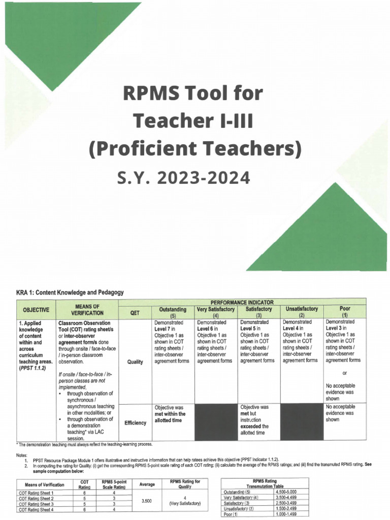 RPMS Tool For T1 T3 For SY 2023 2024 | PDF
