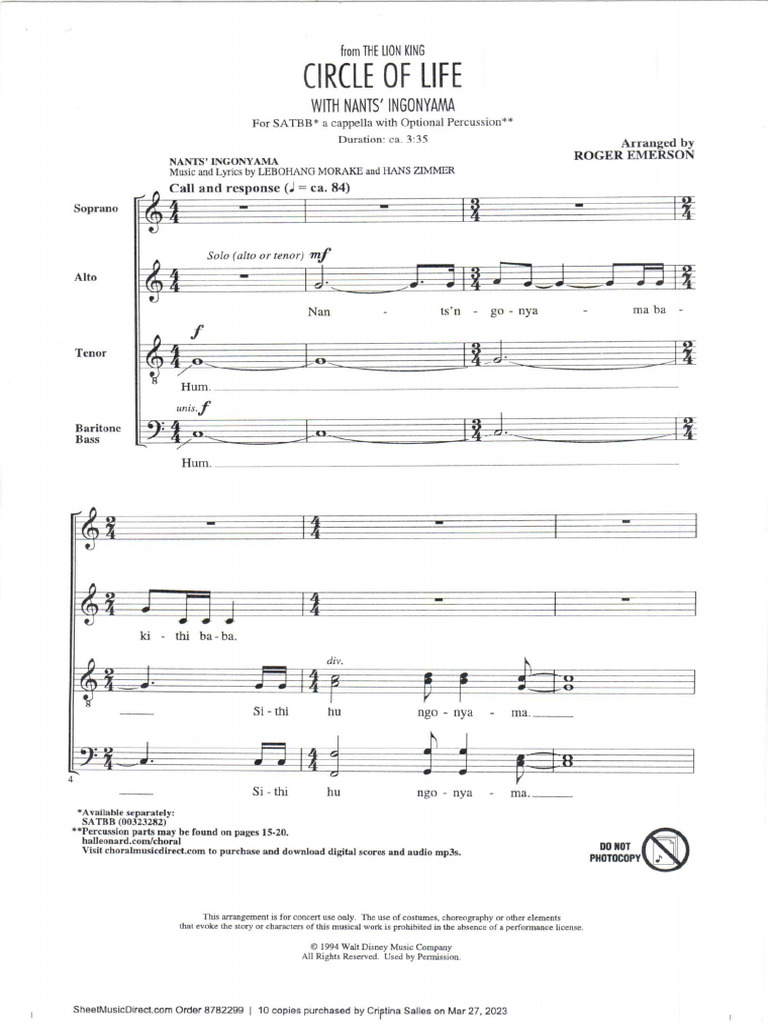 Circle of Life Arr Roger Emerson20240315 - 13274087 - 0252 | PDF