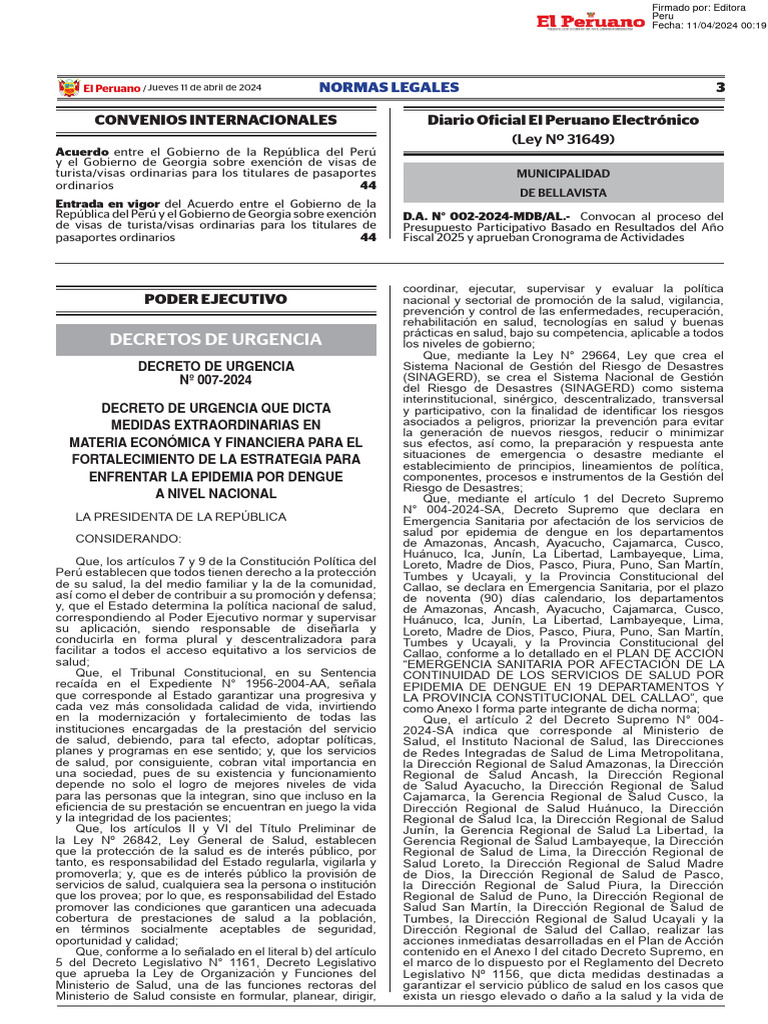 Decretos de Urgencia: Normas Legales | PDF | Perú | Gobierno