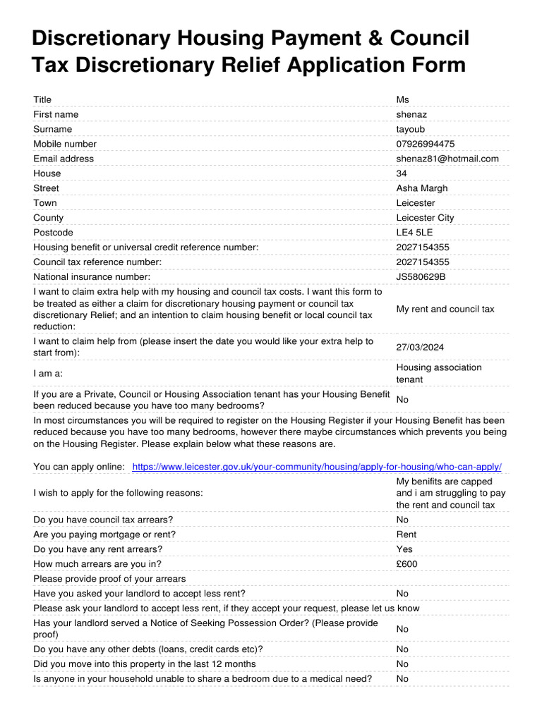 Discretionary Housing & Council Tax Claim Form | PDF | Pension | Welfare