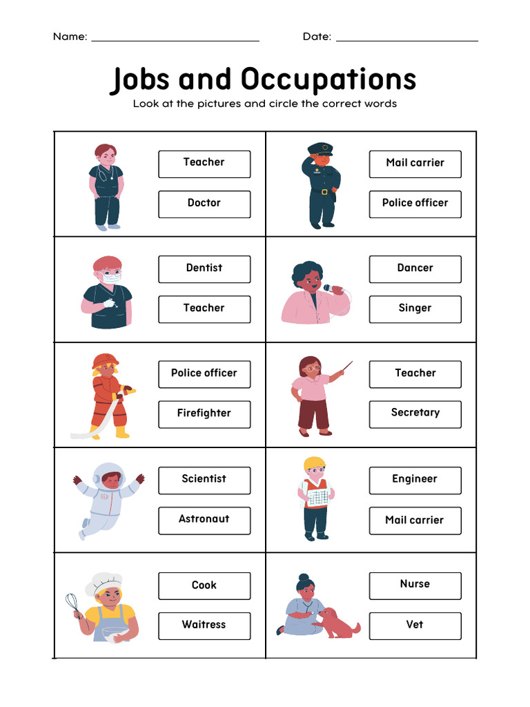 White Colorful Jobs and Occupations Vocabulary Worksheet | PDF