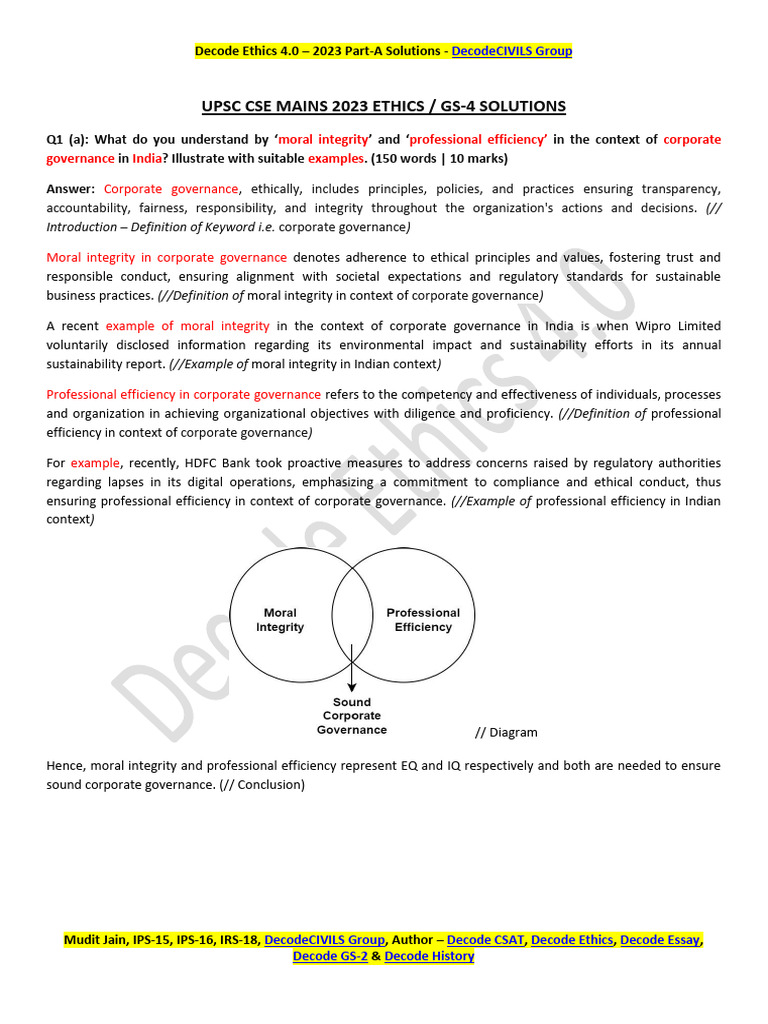 UPSC Ethics 2023 Solutions Part-A | PDF | Governance | Reason